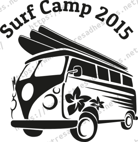 Sticker combi volkswagen van - Modèle Surf Camp - LettresAdhesives.net